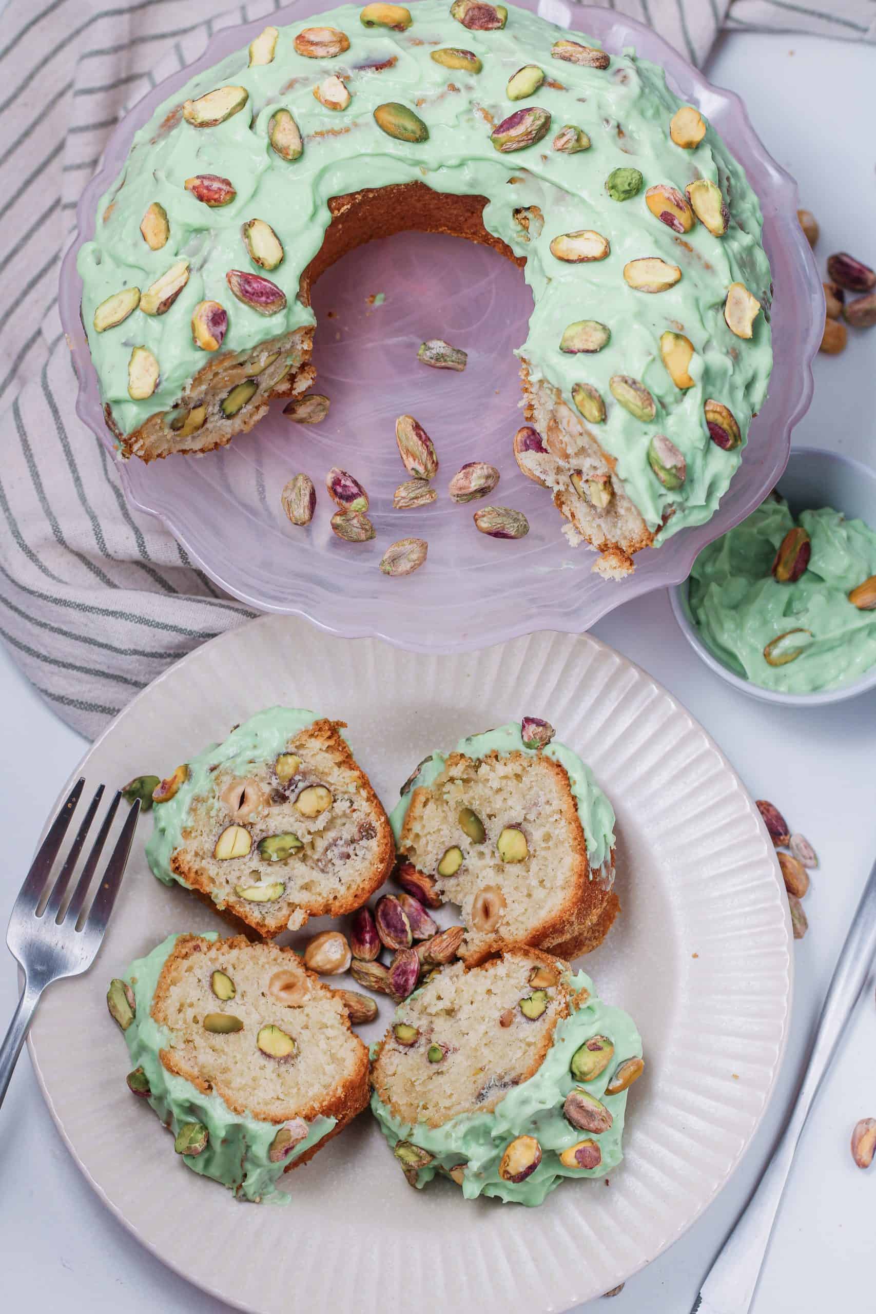 Pistachio Bundt Cake with Creamy Pistachio Glaze - Tofu Moo Recipes